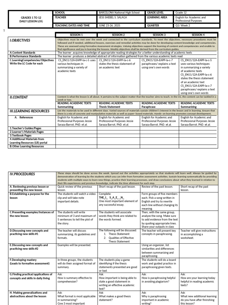 eapp-week-2-dll | PDF | Learning | Reading Comprehension