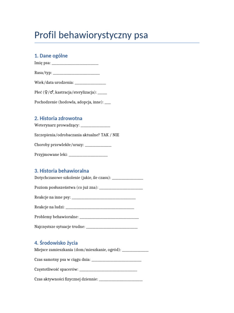Profil Behawiorystyczny Psa | PDF