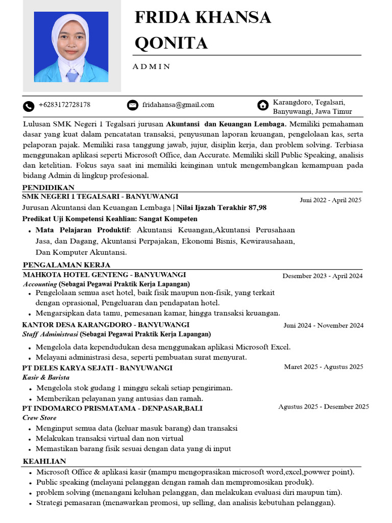 CV Frida Khansa Qonita | PDF