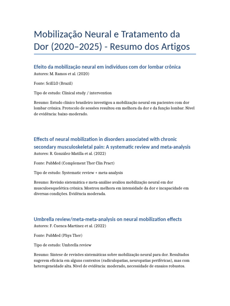 Mobilização Neural no Tratamento da Dor | PDF | Dor | Sistema de saúde