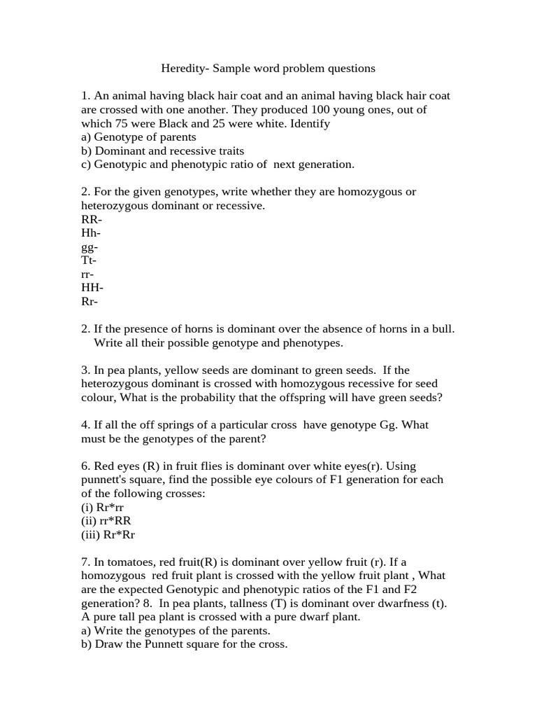 HEREDITY-SAMPLE QUESTIONS | PDF | Dominance (Genetics) | Genotype