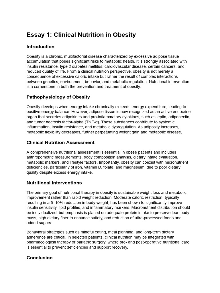Essay 2_ Clinical Nutrition in Obesity | PDF | Obesity | Insulin Resistance