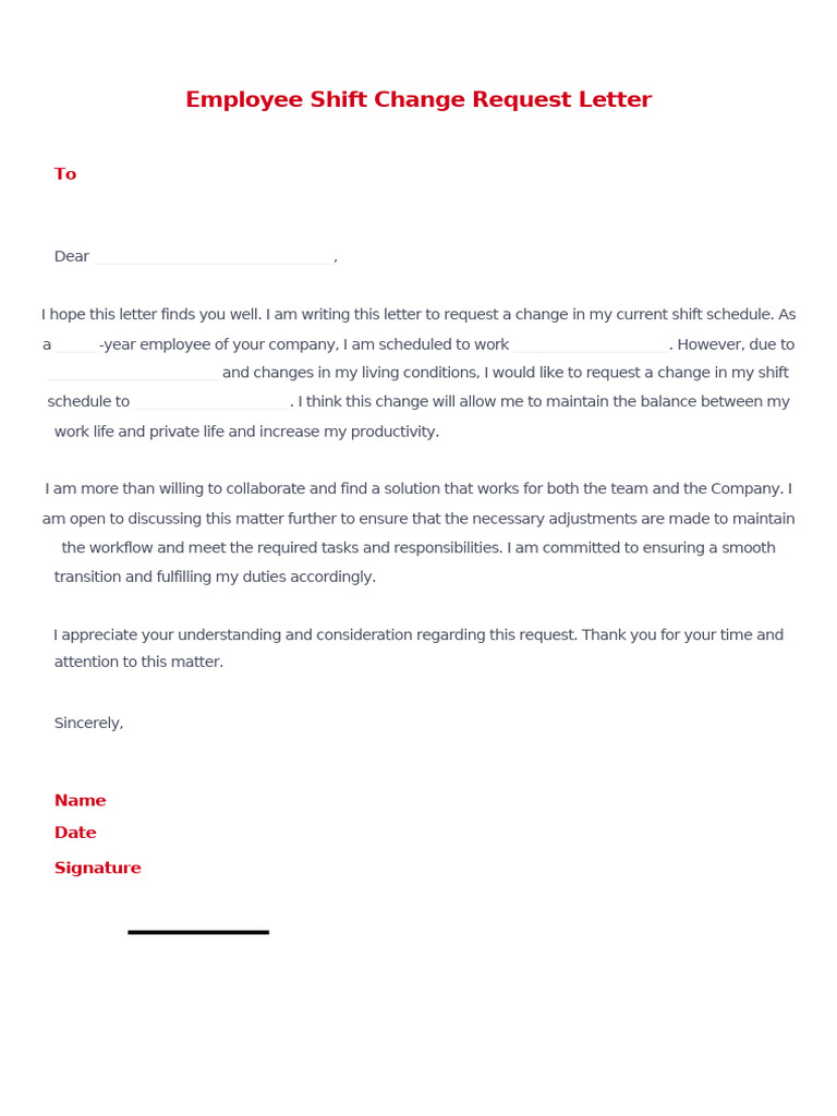 Employee Shift Change Request Letter (PDF) | PDF