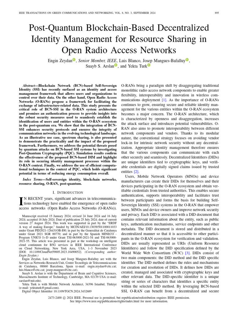 Post-Quantum Blockchain-Based Decentralized Identity Management for Resource Sharing in Open ...