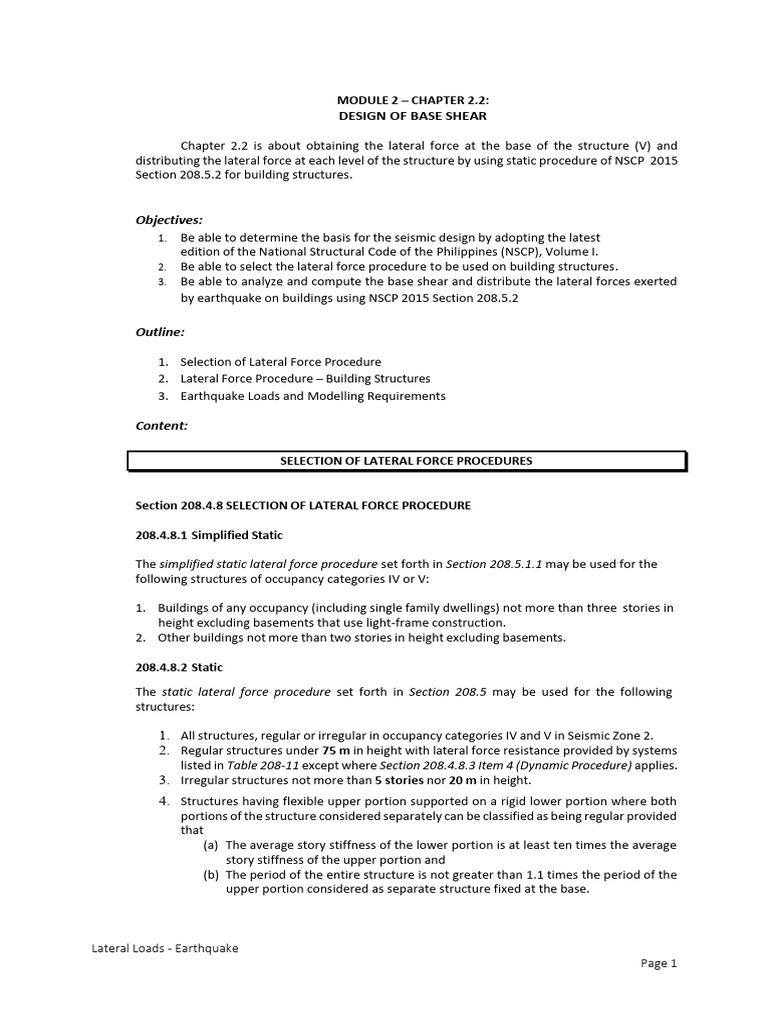 MODULE 2- CHAPTER 2-2 - EARTHQUAKE LOAD | PDF | Structural Load | Force