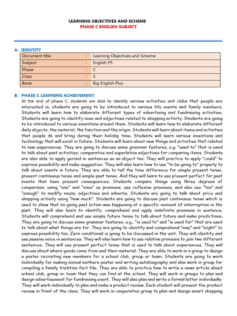 Phase C English Learning Objectives | PDF | Verb | Grammatical Tense