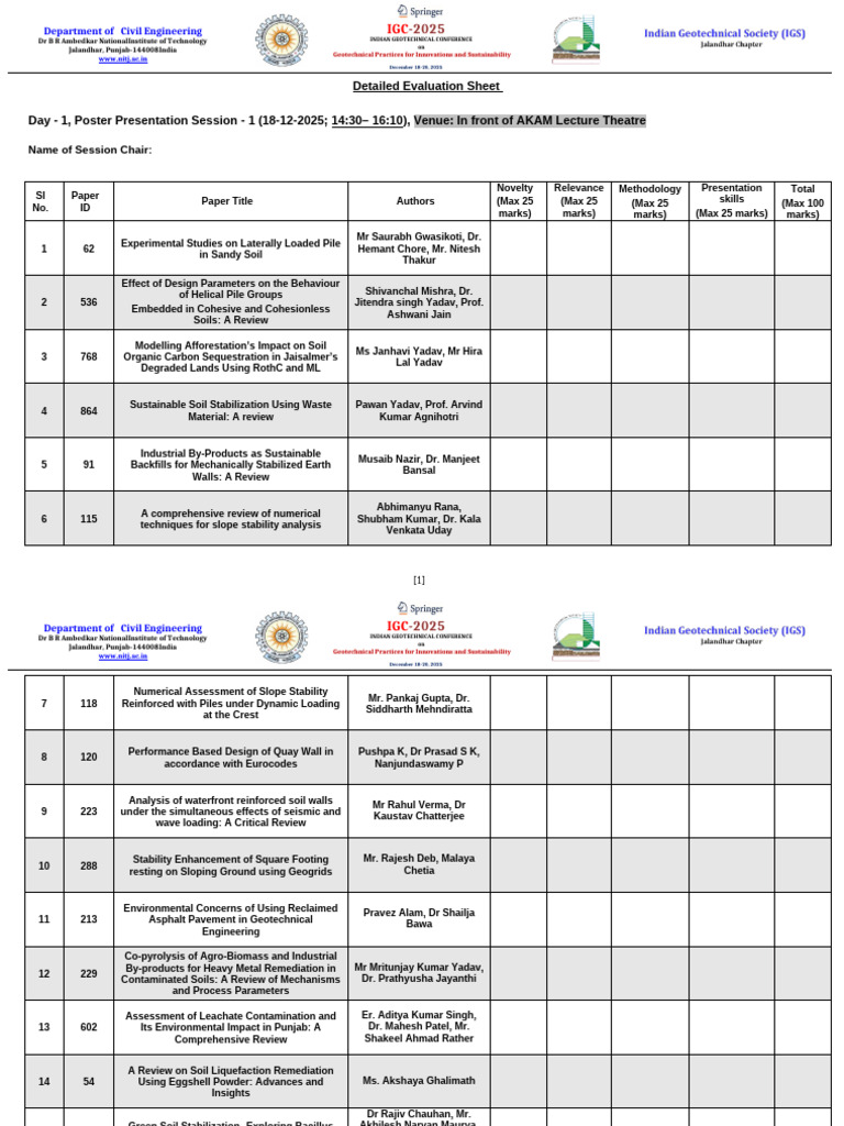 Evaluation Sheet_day 1 Poster 1 | PDF | Geotechnical Engineering | Natural Materials