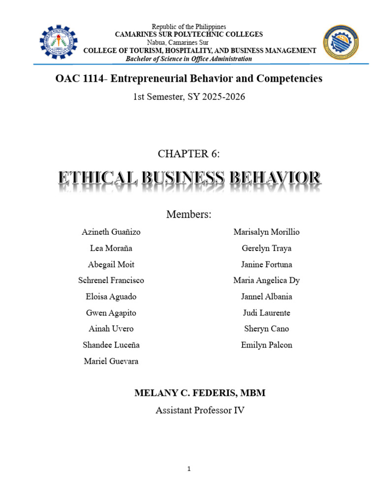 OAC 1114- SCRIPT FOR ROLE PLAY PRESENTATION- CHAPTER 6 | PDF | Integrity | Business Ethics