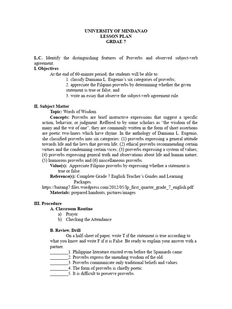 Pdfcoffee.com 4as Lesson Plan PDF Free | PDF | Proverb | Truth