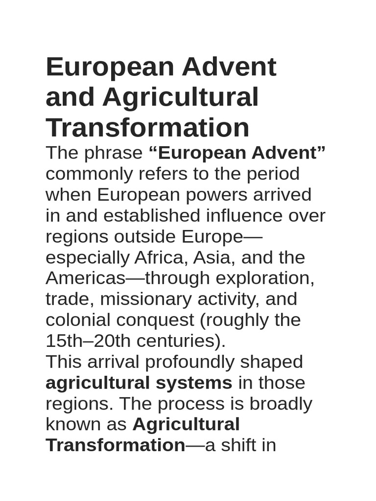European Advent and agricultural Transformation | PDF | Agriculture ...