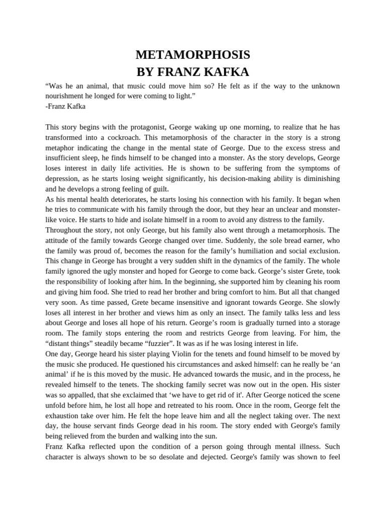 Kafka's Metamorphosis: A Study of Isolation | PDF | The Metamorphosis ...