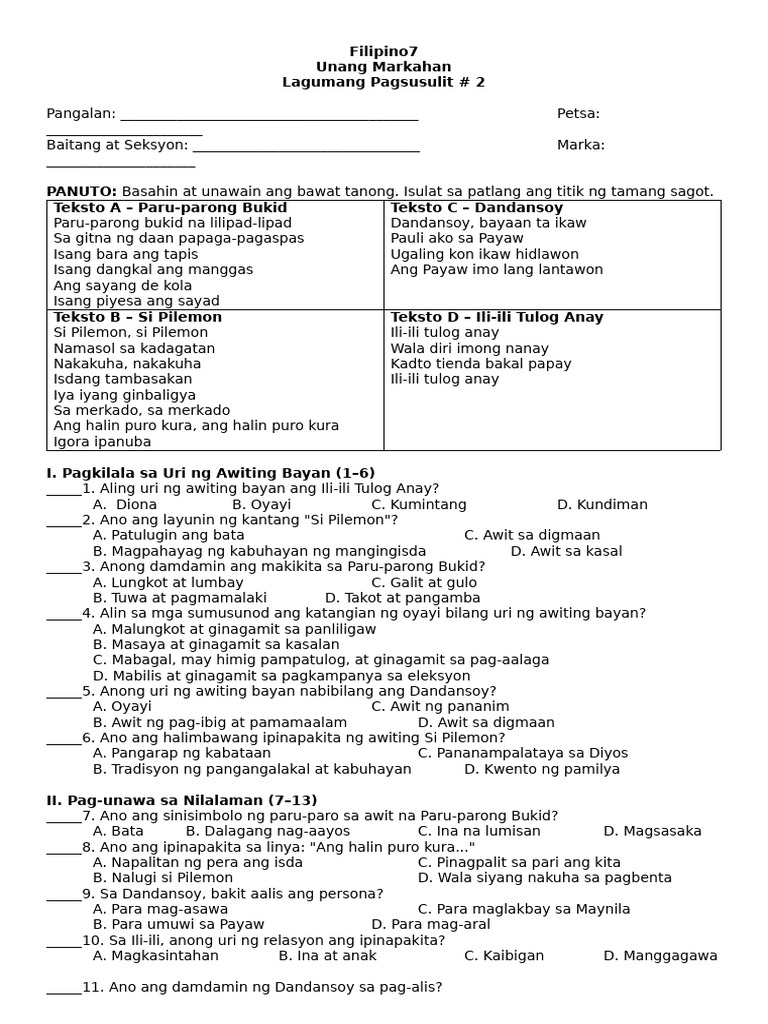 Fil7 Q1 ST2 2025-2026 | PDF