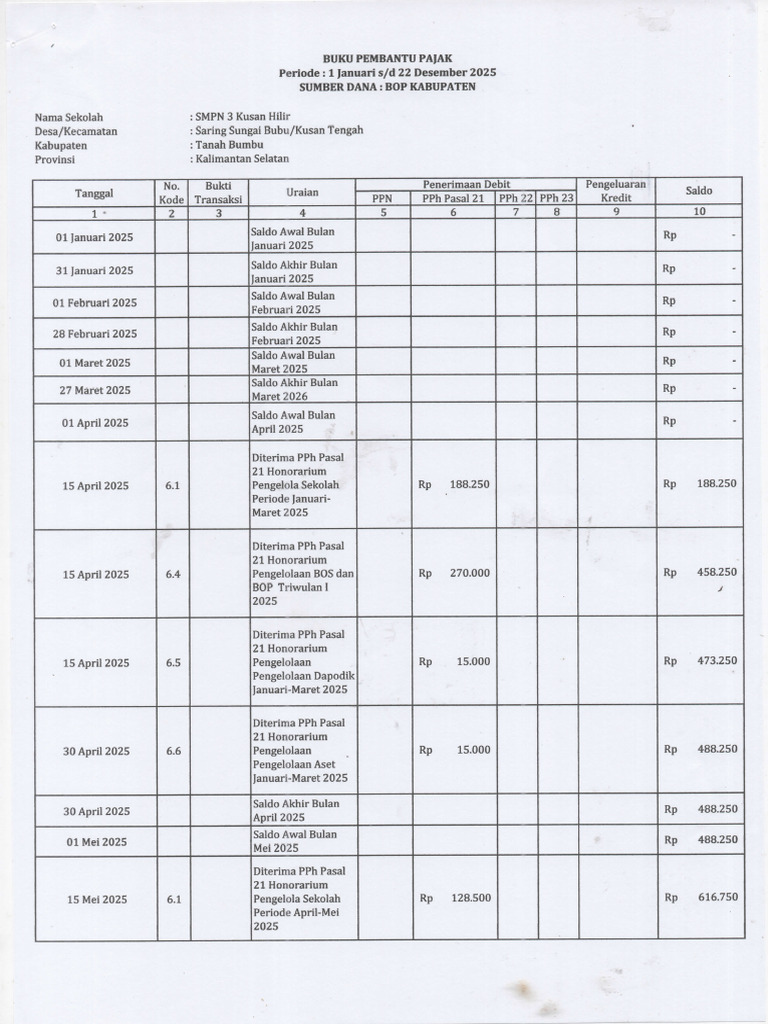Buku Pembantu Pajak SMPN 3 Kusan Hilir | PDF