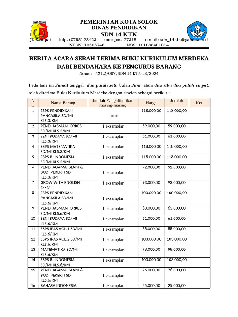 Serah Terima Buku Kurikulum Merdeka | PDF