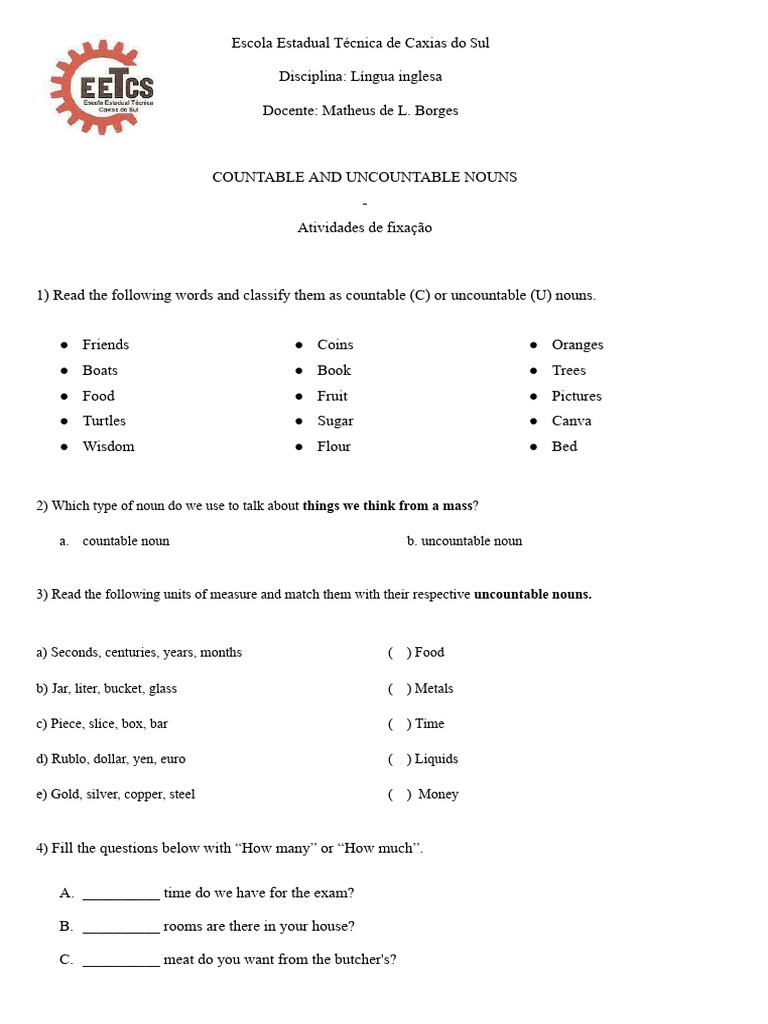 Countable vs Uncountable Nouns Guide | PDF