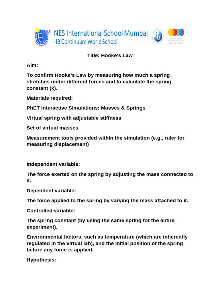 MYP 4 Physics Lab Report | PDF | Force | Physical Sciences