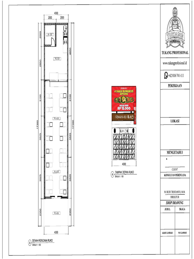 Denah dan Tampak Ruko Skala 1:100 | PDF