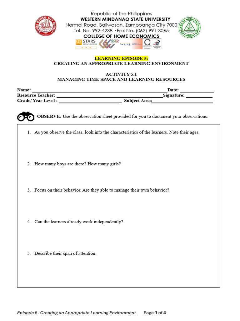 5. Episode 5 Creating an Appropriate Learning Environment | PDF ...