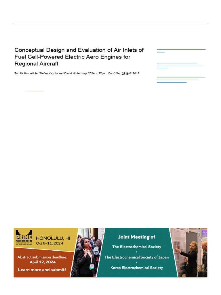 Air Inlet Design for Fuel Cell Aero Engines | PDF | Engines | Fuel Cell