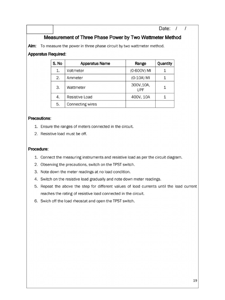 Pee Lab Exp 9 New Two Wattmeter Method | PDF