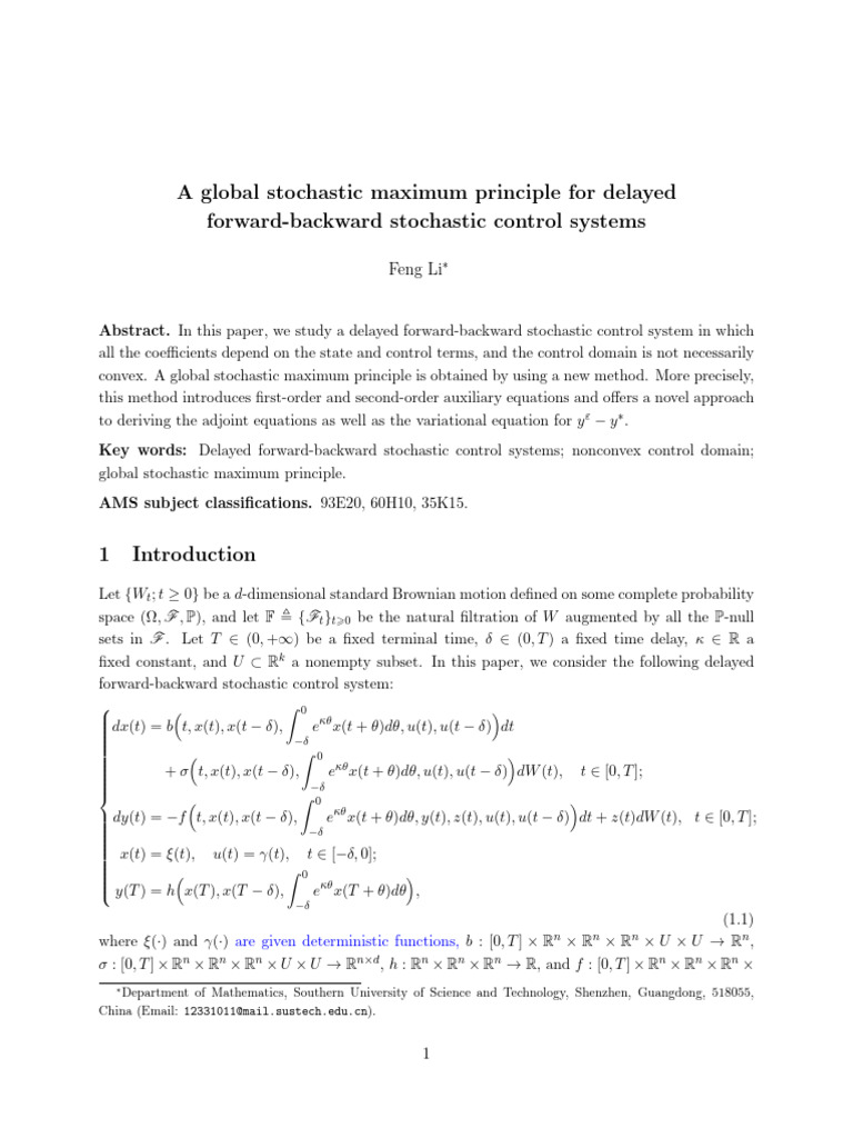 A Global Stochastic Maximum Principle for Delayed Forward-backward Stochastic Control Systems ...