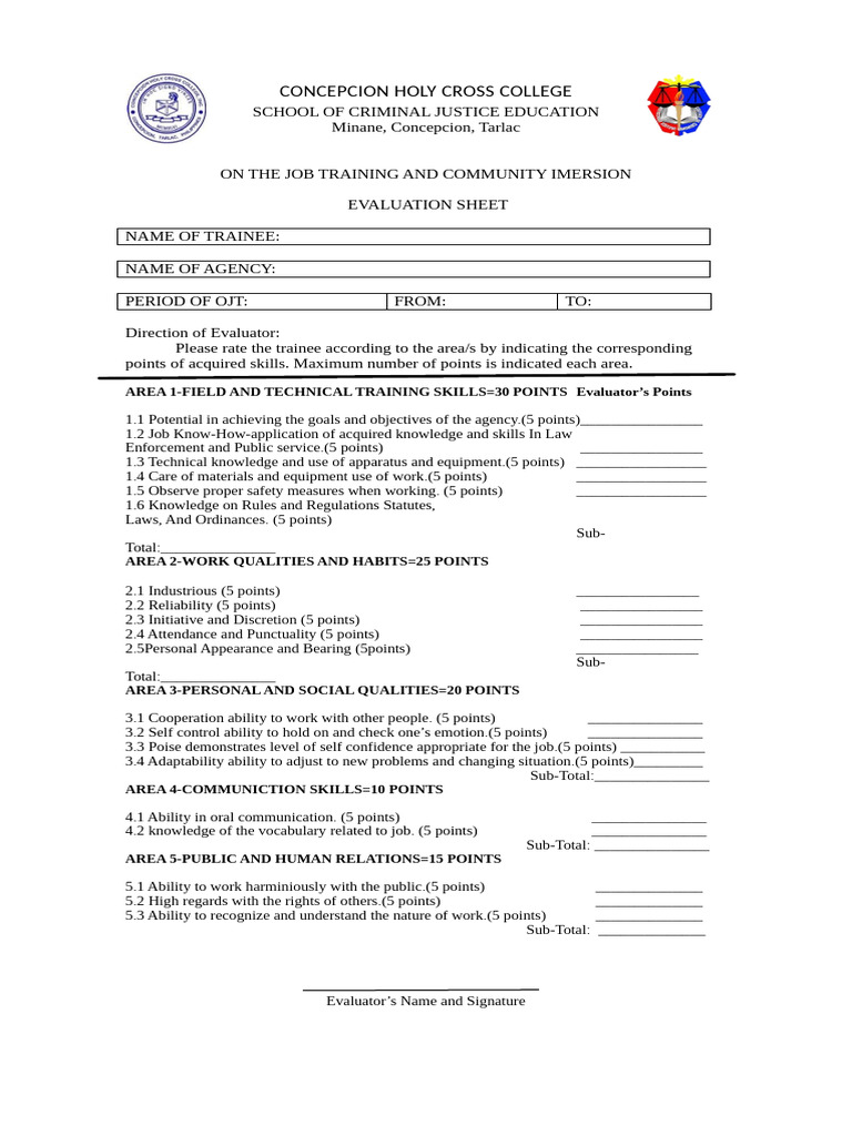 Evaluation Sheet | PDF | Cognition | Psychological Concepts