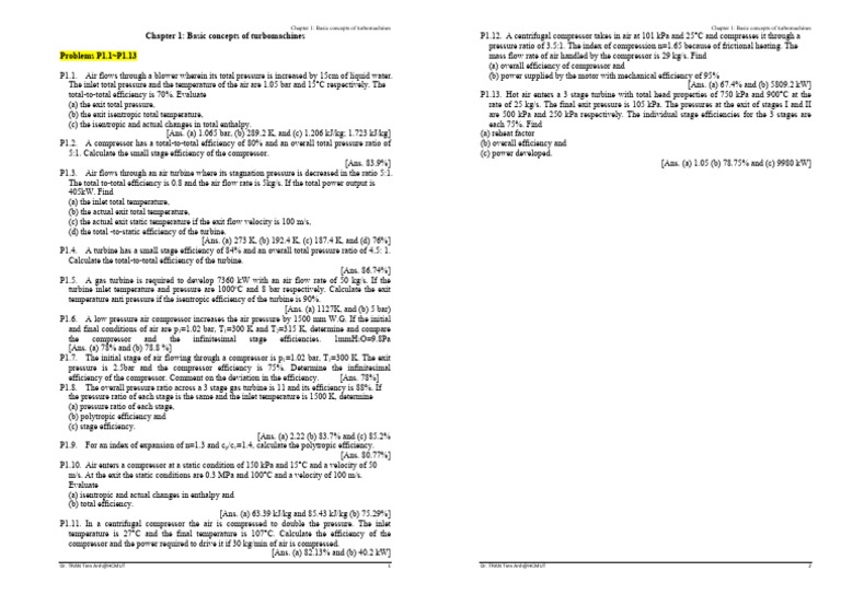 1b Basic Concepts_problems (13) | PDF | Turbomachinery | Turbine