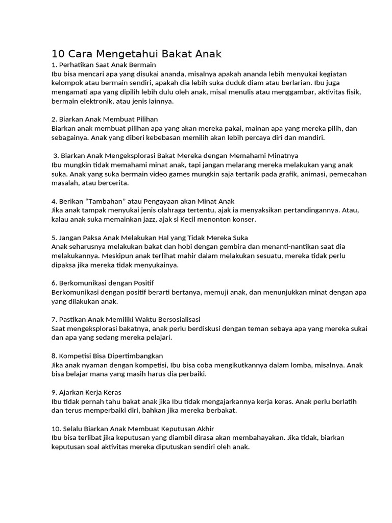 10 Cara Mengetahui Bakat Anak | PDF