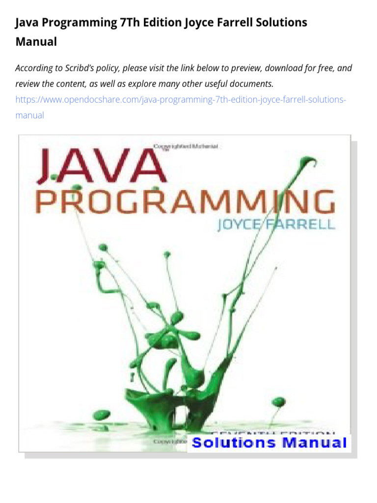 Java Programming 7th Edition Joyce Farrell Solutions Manual | PDF | Control Flow | Boolean Data Type