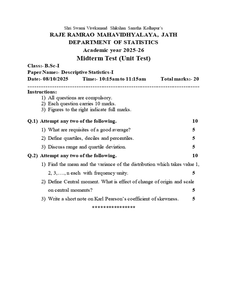 B.sc-i P-I Unit Test | PDF