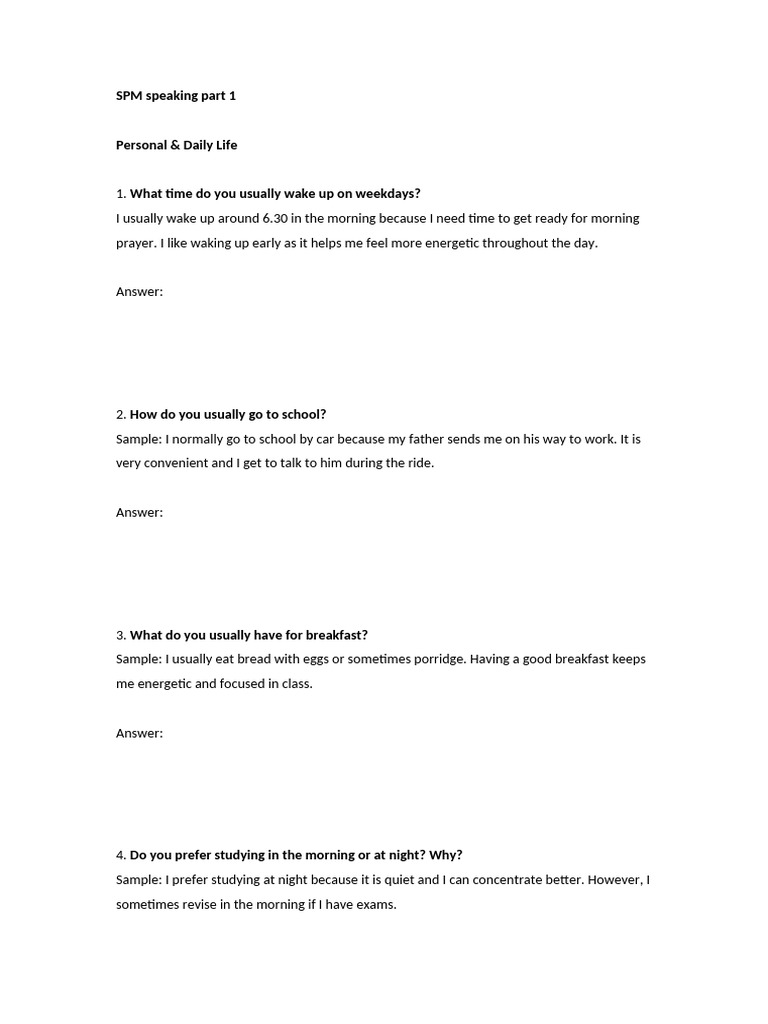 SPM speaking part 1- questions and sample answer | PDF | Thai Cuisine