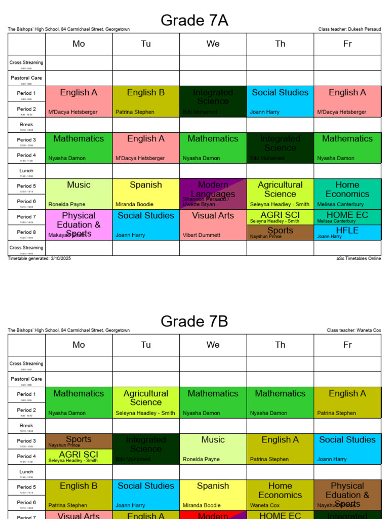 Grade 7 and 8 Timetables Overview | PDF | Science | Natural Sciences