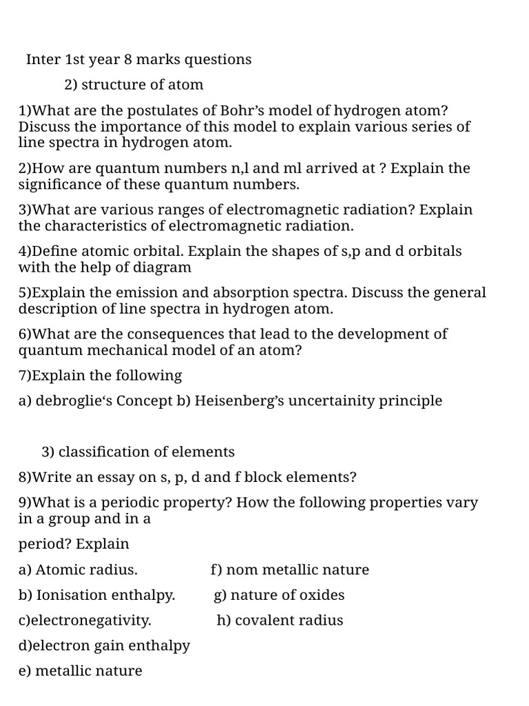 Chemistry 8 Marks Questions | PDF