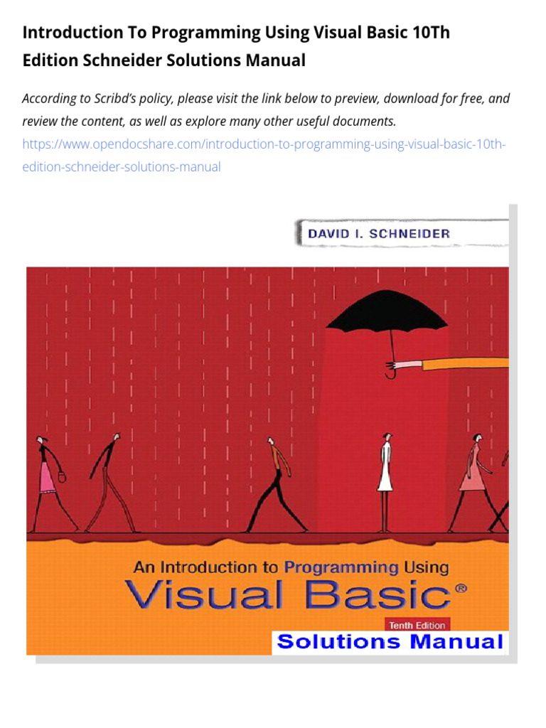 Introduction to Programming Using Visual Basic 10th Edition Schneider Solutions Manual | PDF