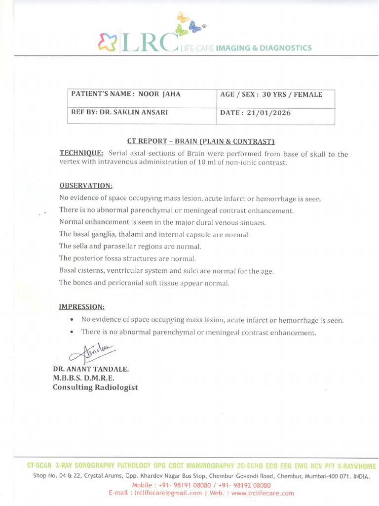 Noor Jaha CT & Xray | PDF