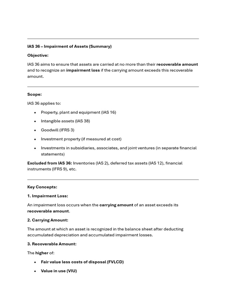 IAS 36 summary | PDF | Goodwill (Accounting) | Intangible Asset