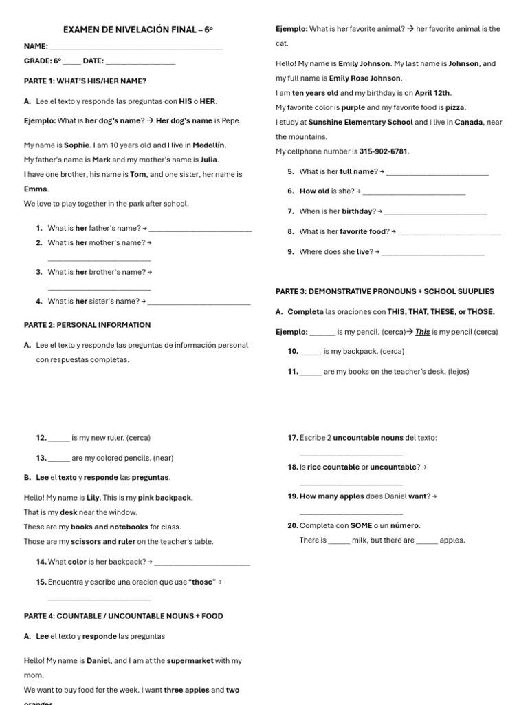 TALLER DE NIVELACION FINAL - INGLÉS 6° GRADO | PDF | Chess | Chess Theory