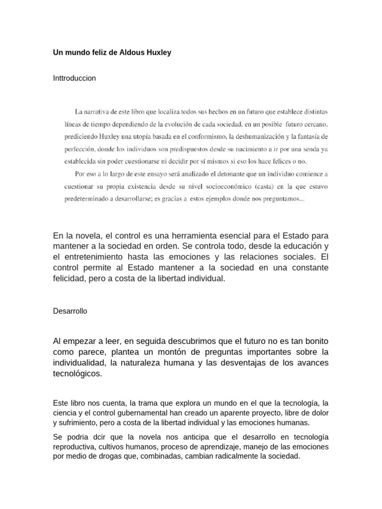 Un Mundo Feliz de Aldous Huxley | PDF