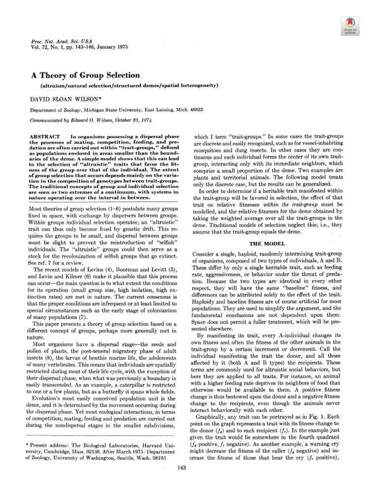 Group Selection Theory and Altruism | PDF | Biological Dispersal ...