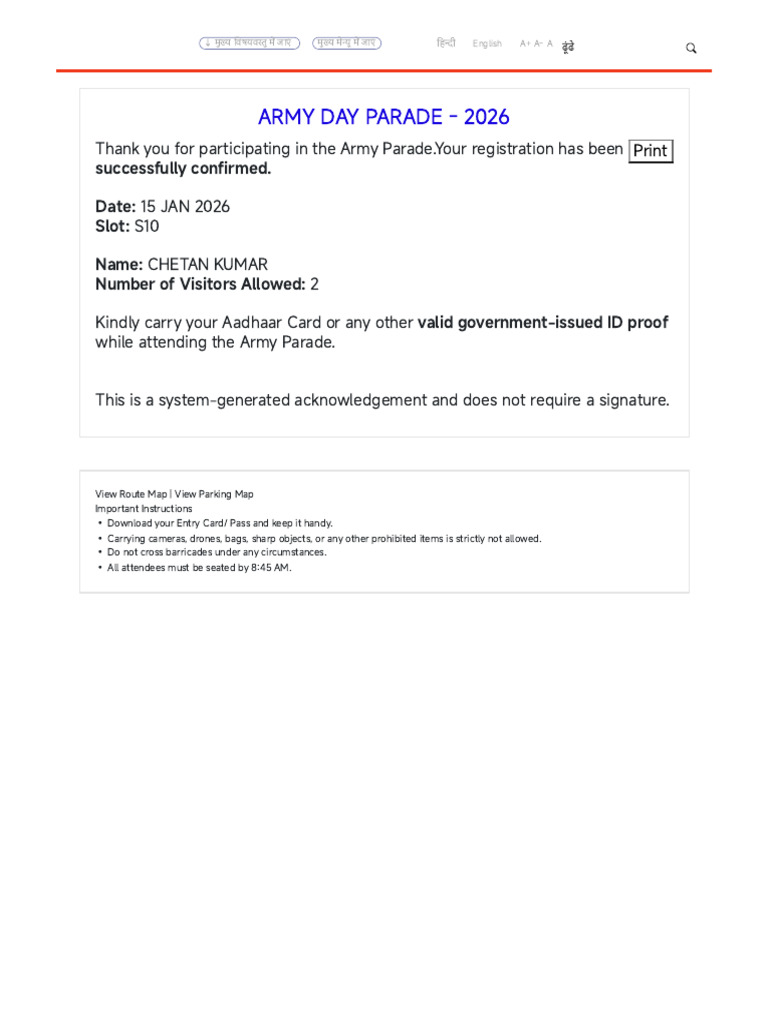 Army Day Parade 2026 Confirmation | PDF