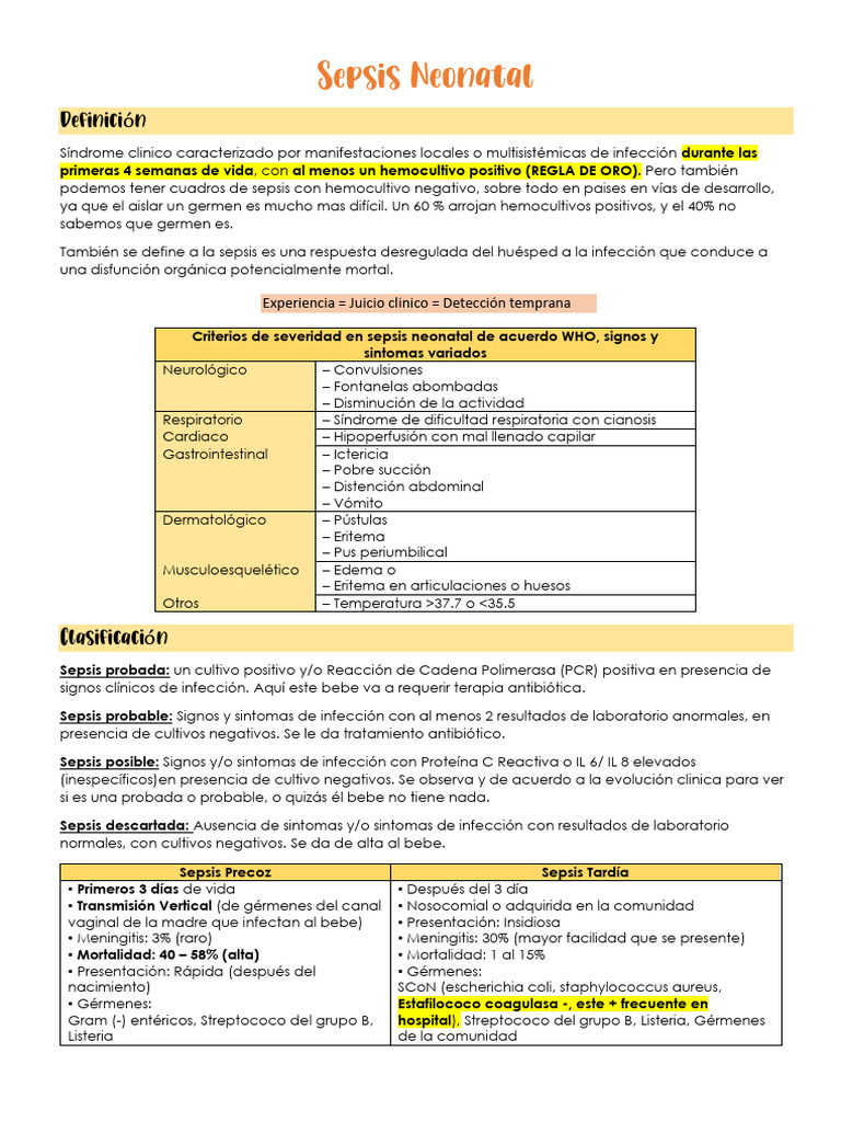 Sepsis Neonatal: Definición y Clasificación | PDF | Septicemia | Meningitis