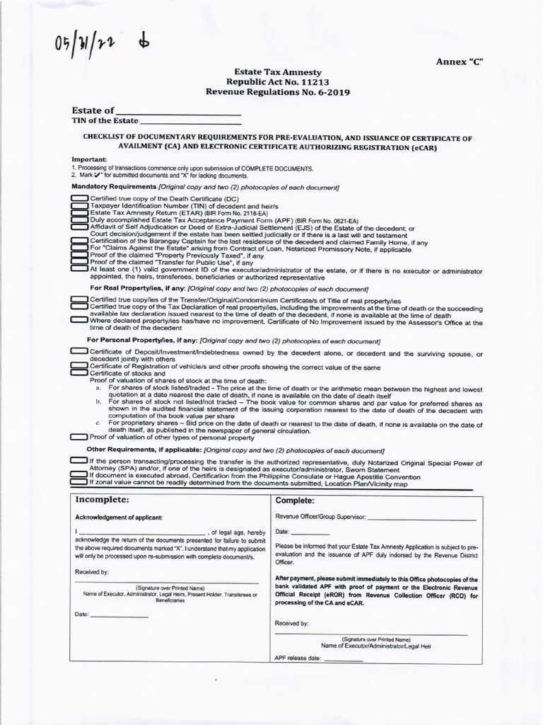 Estate Tax Form | PDF | Private Law | Common Law