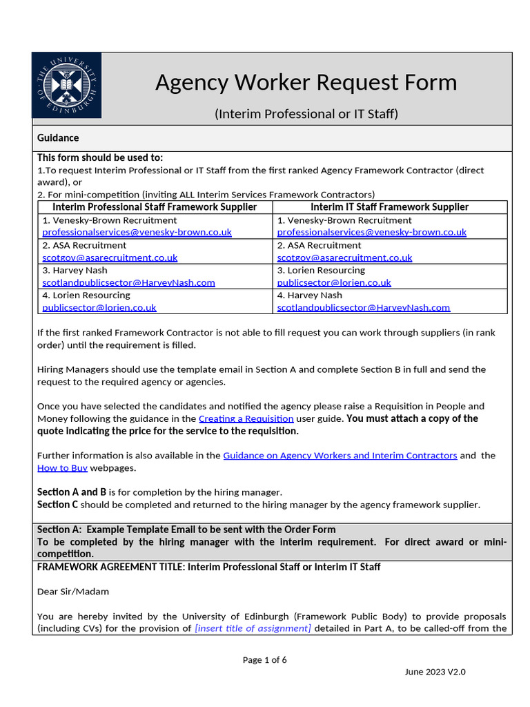 Agency Worker Request Form (AWRF) Interim Professional and IT Staff ...