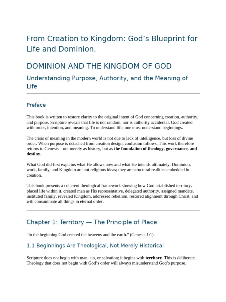 God's Blueprint for Life and Dominion | PDF | Genesis Creation ...