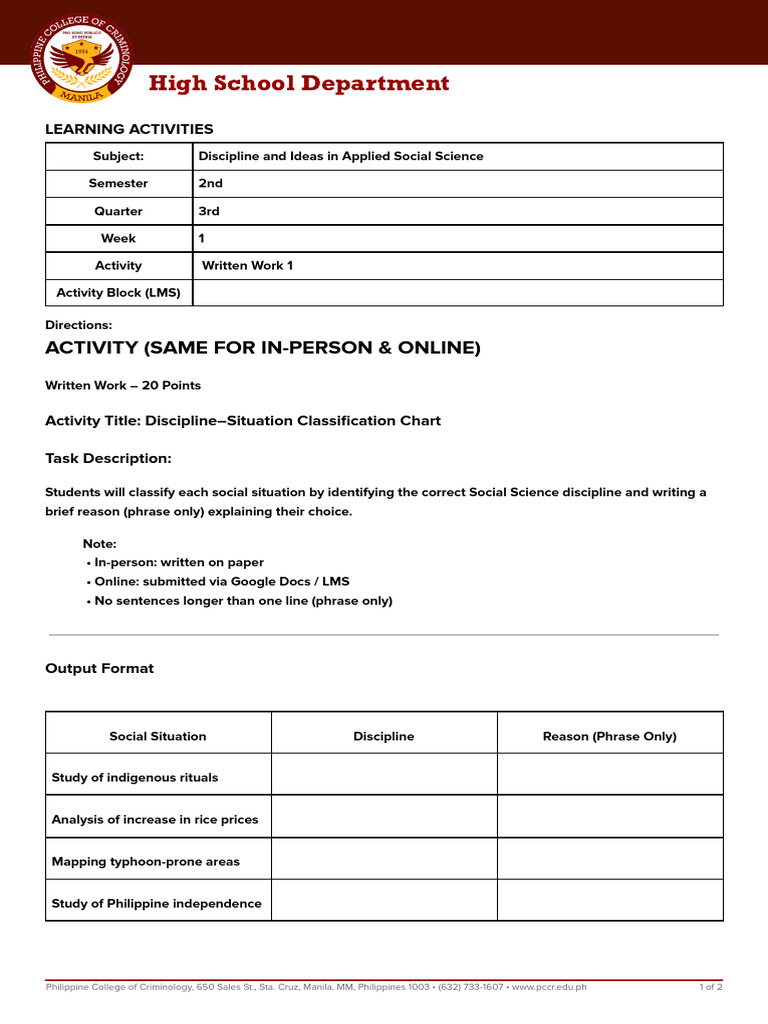 Written Work 1_ Discipline–Situation Matching Chart | PDF | Cognitive ...