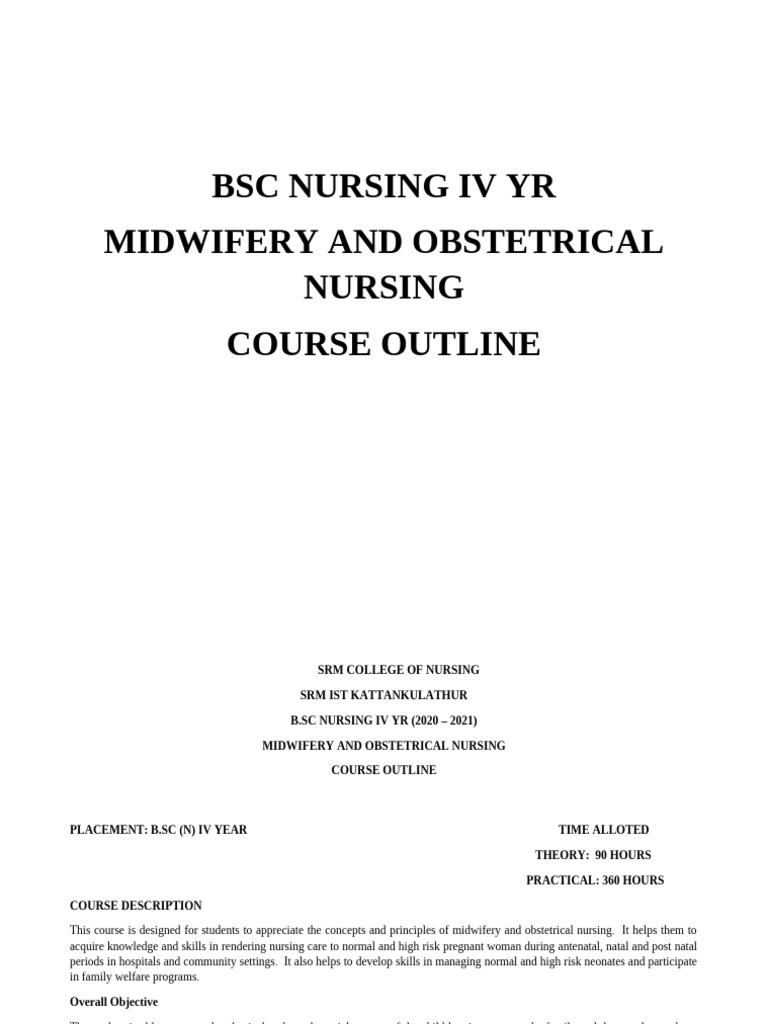 Midwifery & Obstetrical Nursing Course Outline | PDF | Childbirth ...
