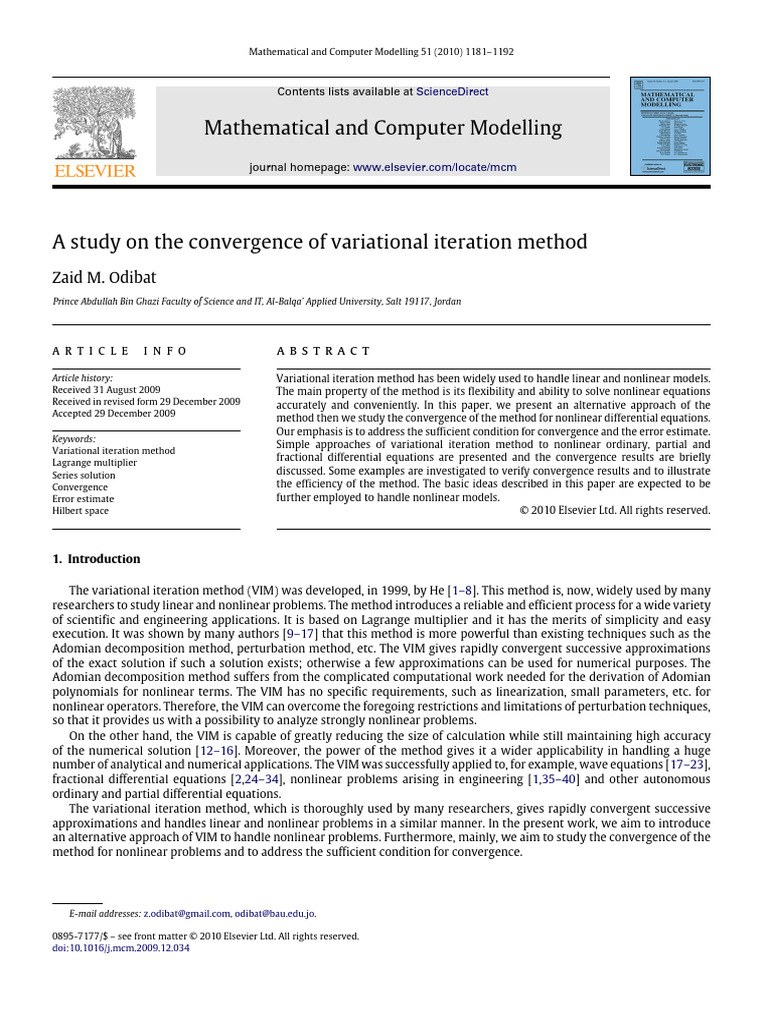 A study on the convergence of variational iteration method | PDF ...