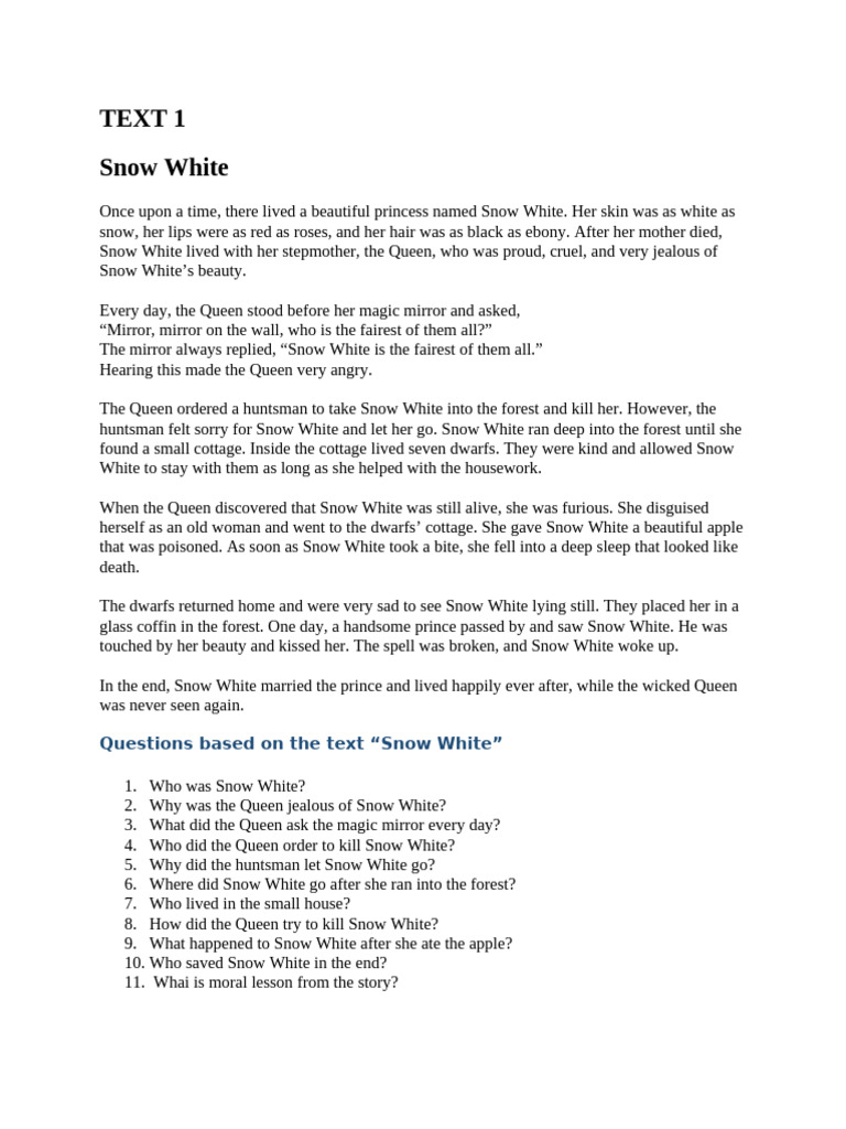 Snow White and The Stork's Lesson | PDF | Snow White | Folklore