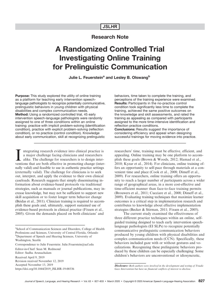 Feuerstein&Olswang_2020_RCT | PDF | Sampling (Statistics) | Survey ...