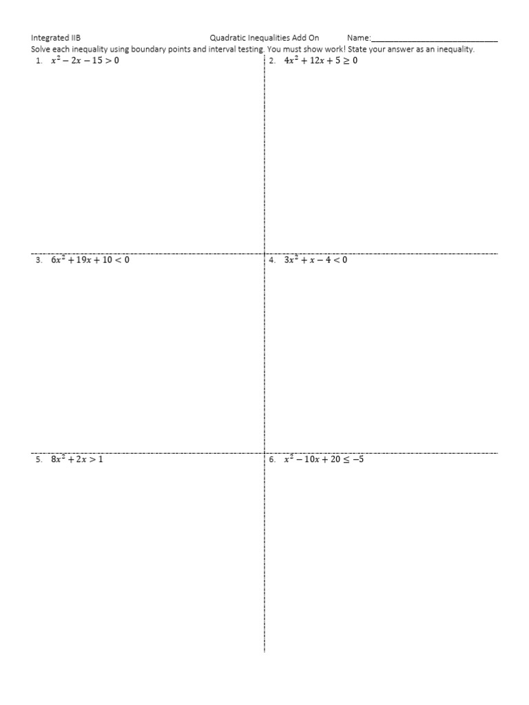 Quadratic Inequalities Practice Worksheet | PDF